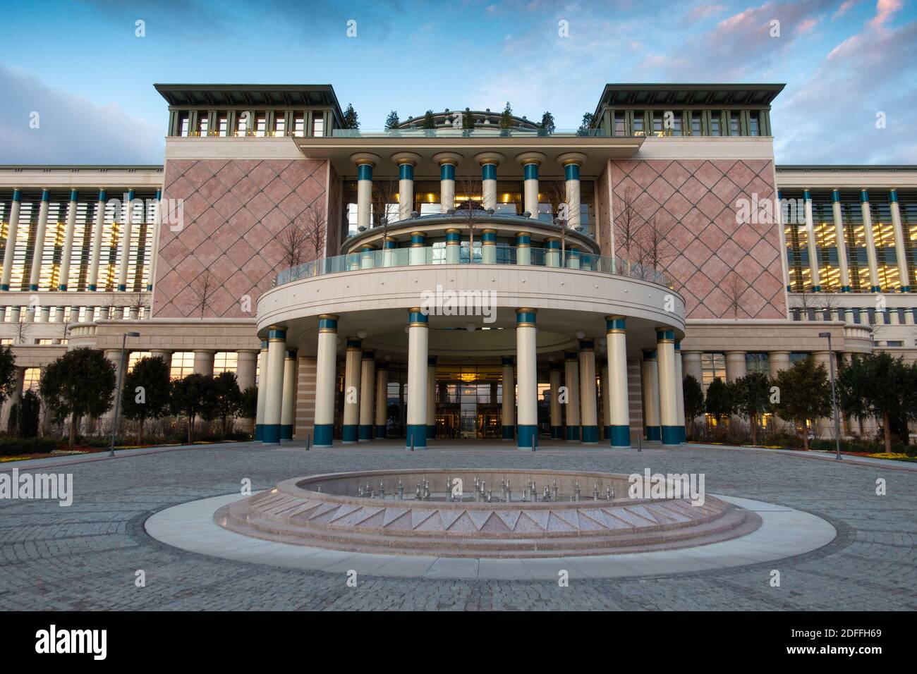 Exterior view of a luxurious library designed according to traditional ...