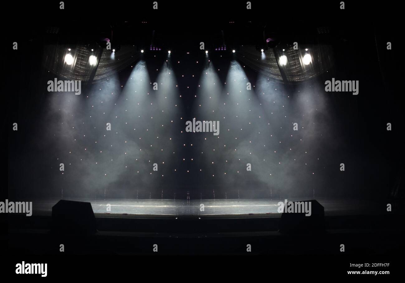 Theater lights spotlights over the stage, texture background for design ...