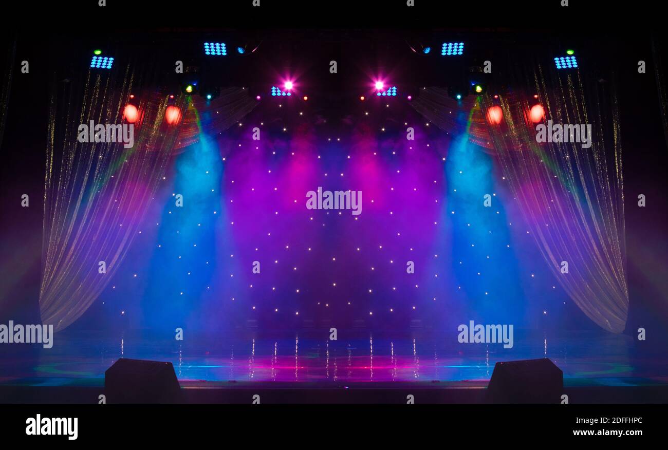 Theater lights spotlights over the stage, texture background for design ...