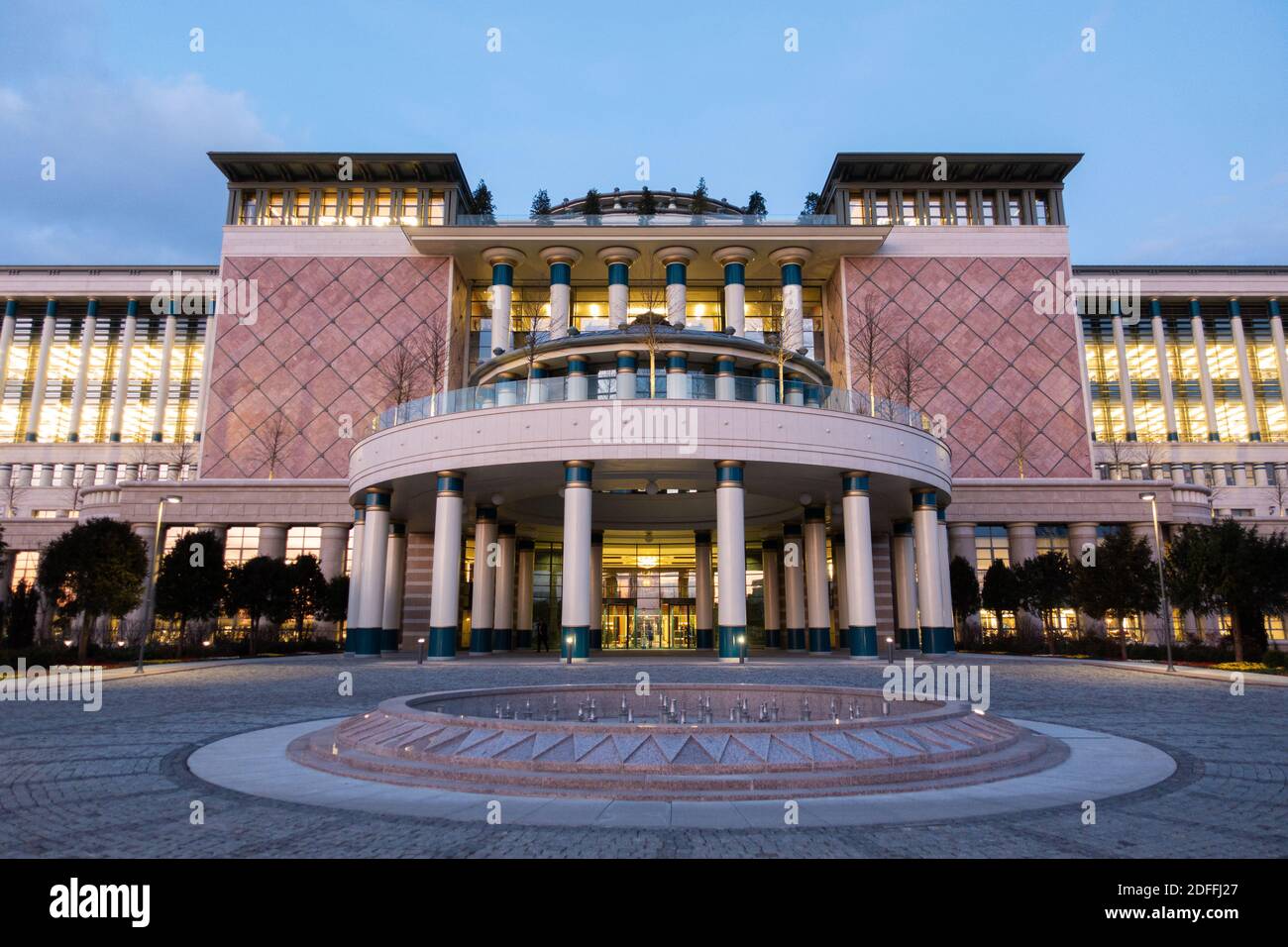 Exterior view of a luxurious library designed according to traditional ...