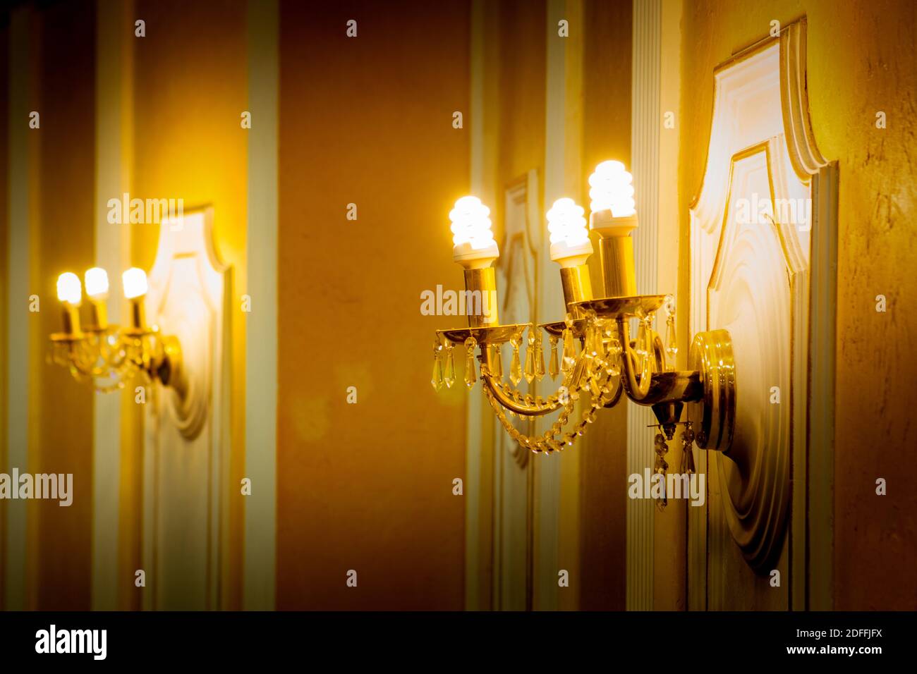 Theatrical scenery of the hall, balconies, lamps and chandeliers Stock ...