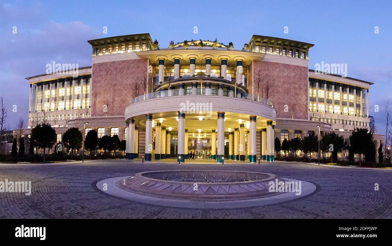 Exterior view of a luxurious library designed according to traditional ...