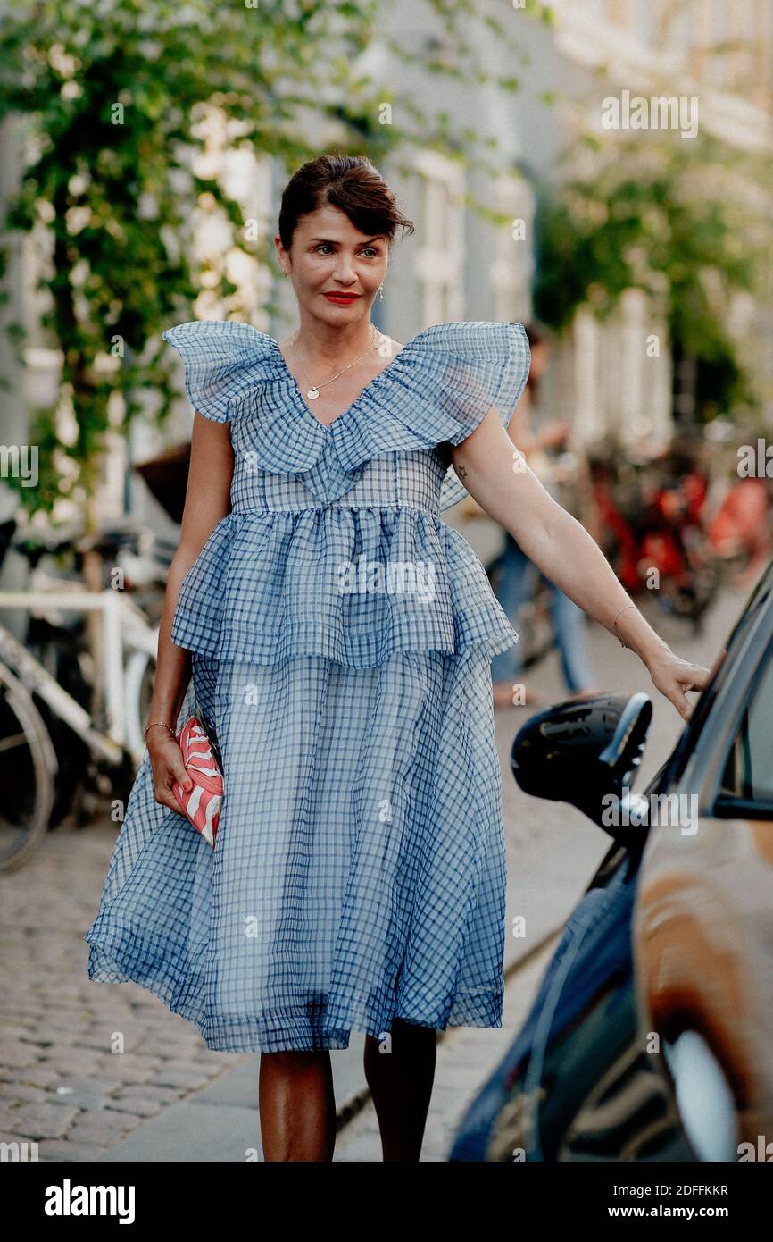 Street style, Helena Christensen arriving at Ganni Spring Summer 2021 ...