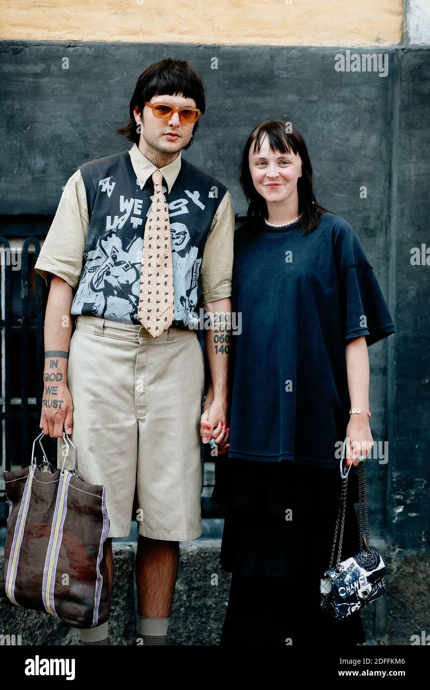 Street style, Patrick Scherzer and Sissi Pohle arriving at Ganni Spring ...