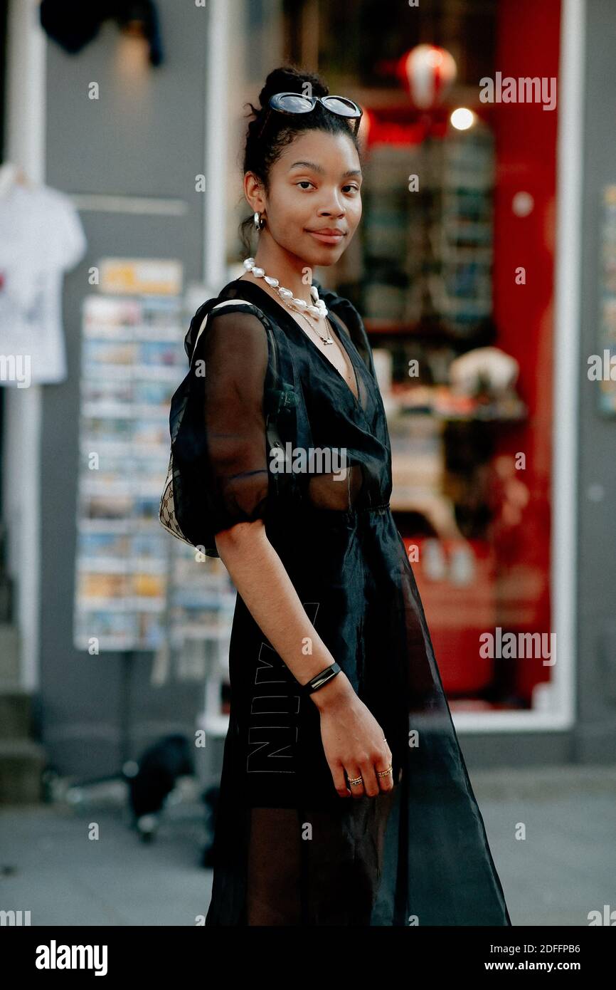Street style, Sara Flaaen arriving at Rains Spring Summer 2021 show ...