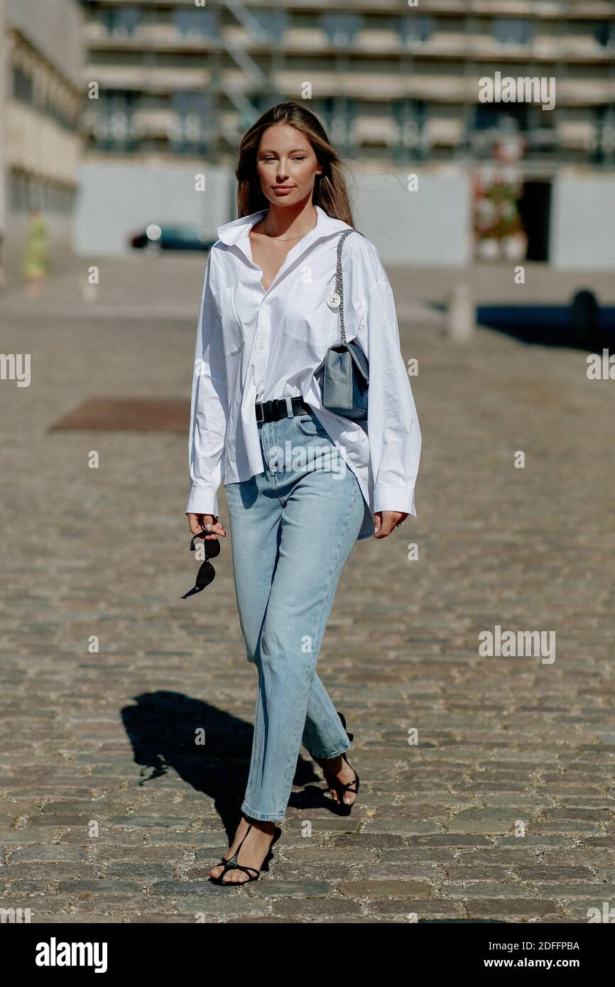 Street style, Mathilde Gohler arriving at Remain Birger Christensen ...