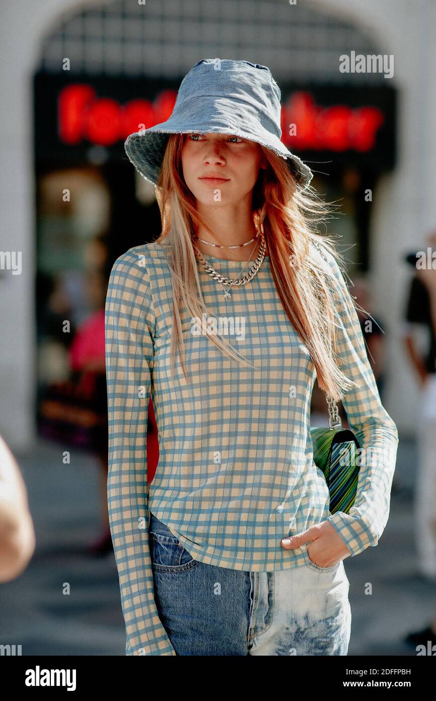 Street style, model Sarah Dahl arriving at Rains Spring Summer 2021 ...