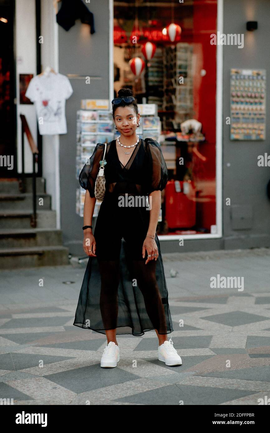 Street style, Sara Flaaen arriving at Rains Spring Summer 2021 show ...