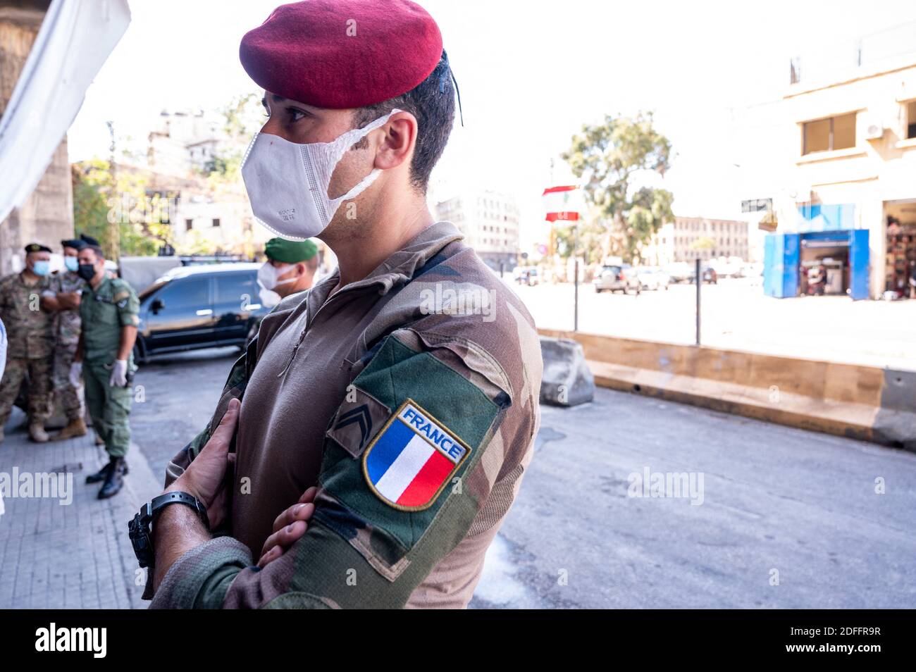 French and Lebanese soldiers clean the Charles Helou bus station ...