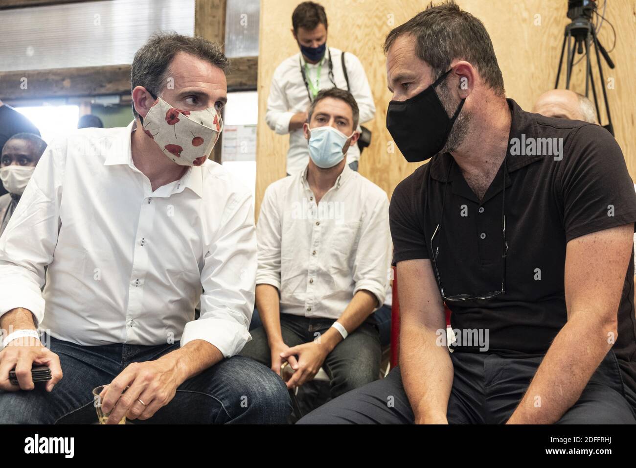 Mayor of Grenoble Eric Piolle and Benoît Hamon during the Europe ...