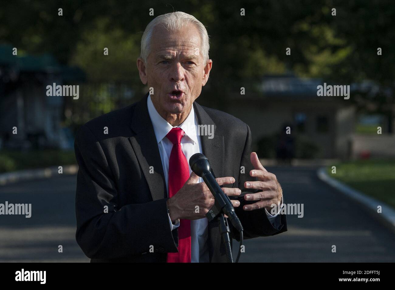White House Trade Adviser Peter Navarro talks with reporters at the ...