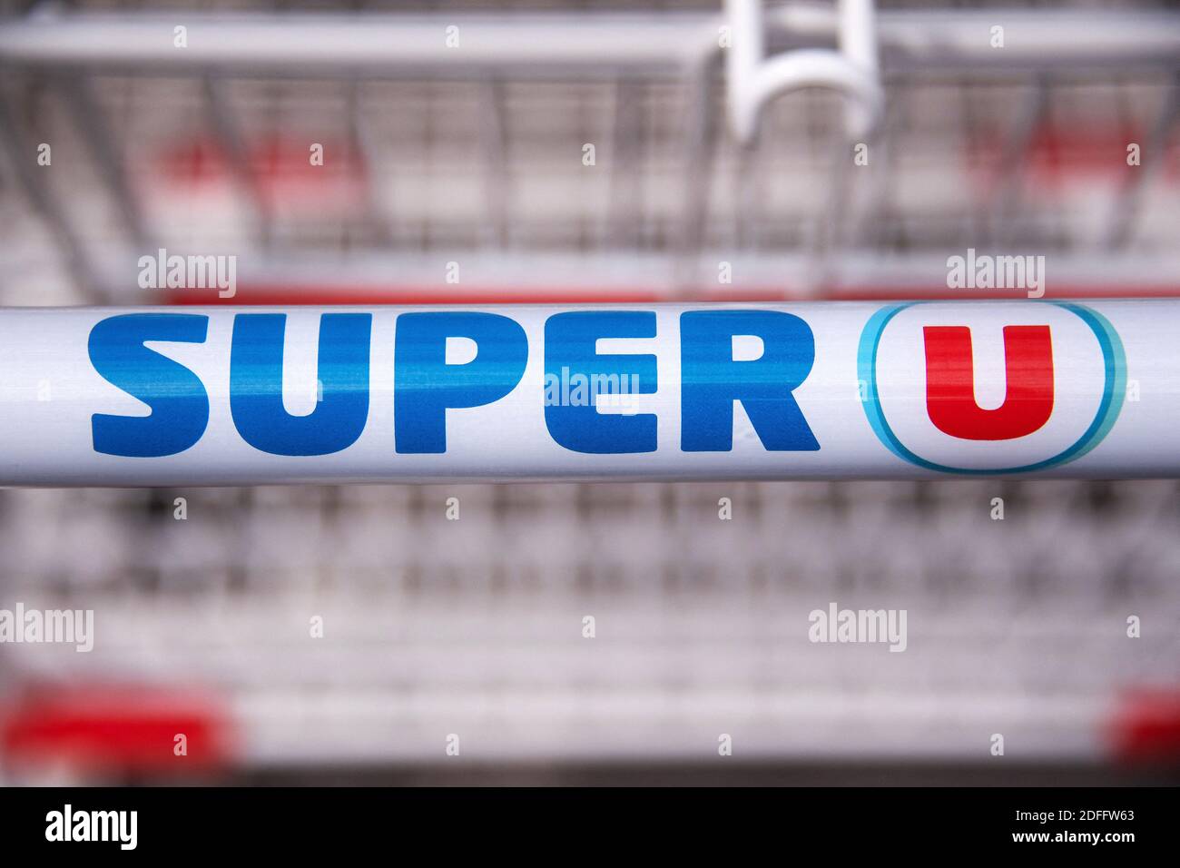 A shop sign of SUPER U, on August 24 2020 in Saint-Nazaire France ...