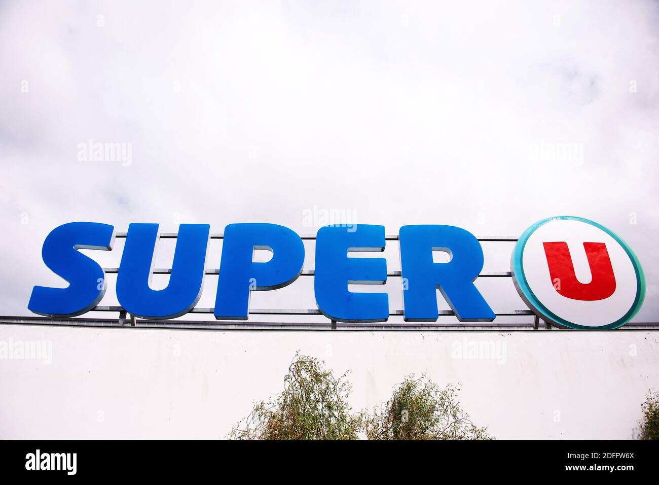 A shop sign of SUPER U, on August 24 2020 in Saint-Nazaire France ...