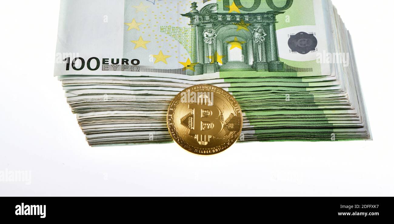 a pile of 10,000 euros in one hundred 100 euro banknotes and one ...