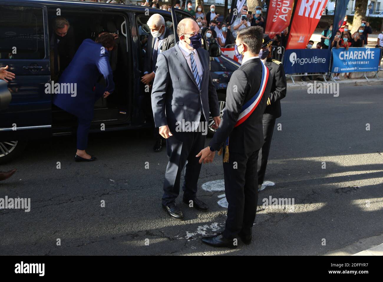 Prime Minister Jean Castex and mayor of the city Xavier Bonnefont ...