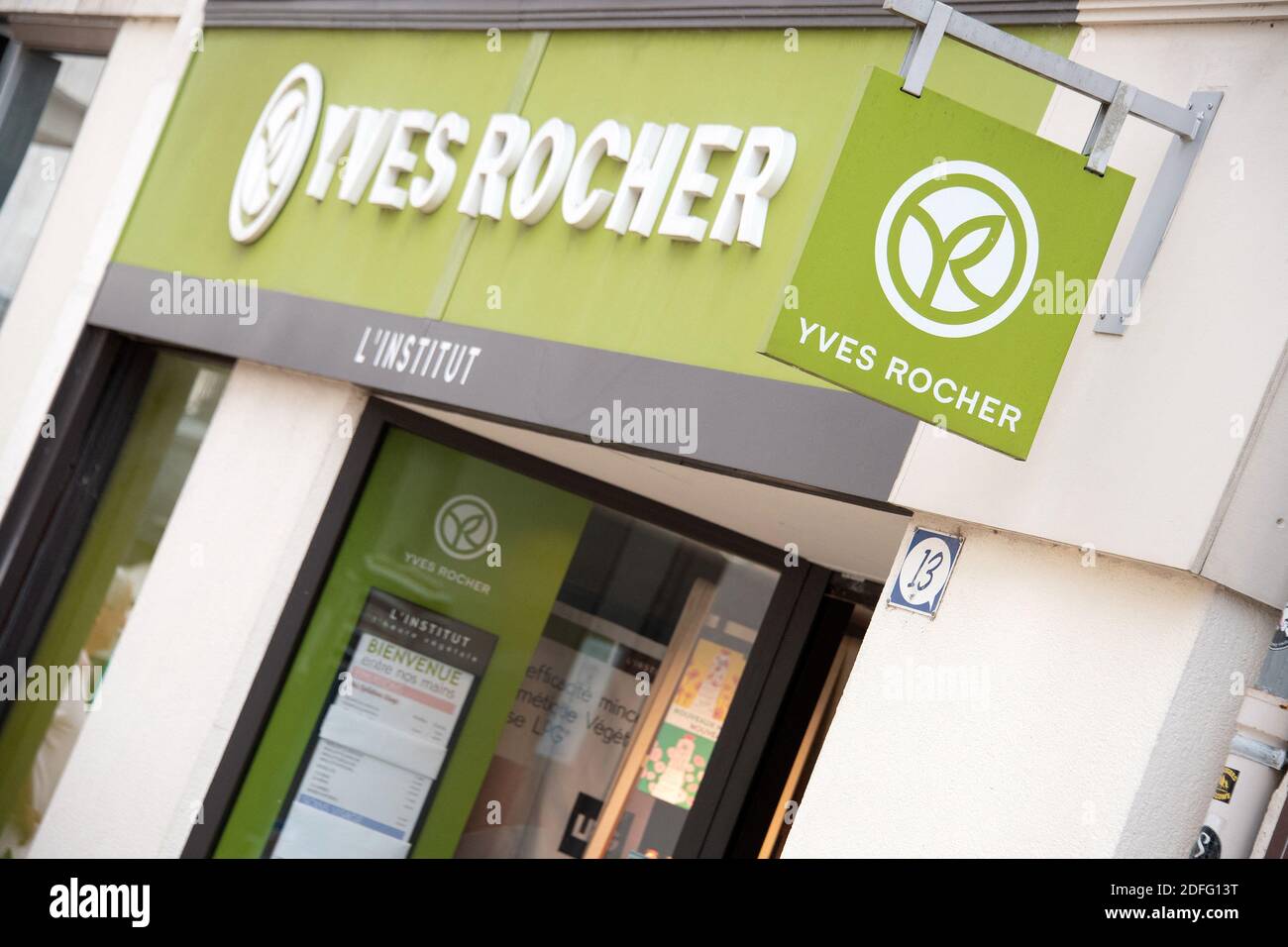 A shop sign of Yves Rocher, on August 28 2020 in Angouleme, France ...