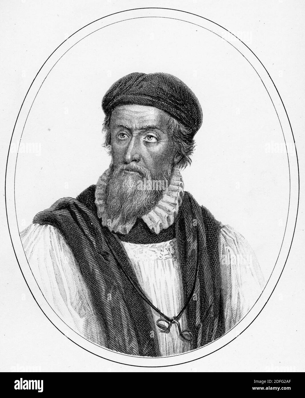 Engraving of Hugh Latimer, protestant martyr. Illustration from 'The ...