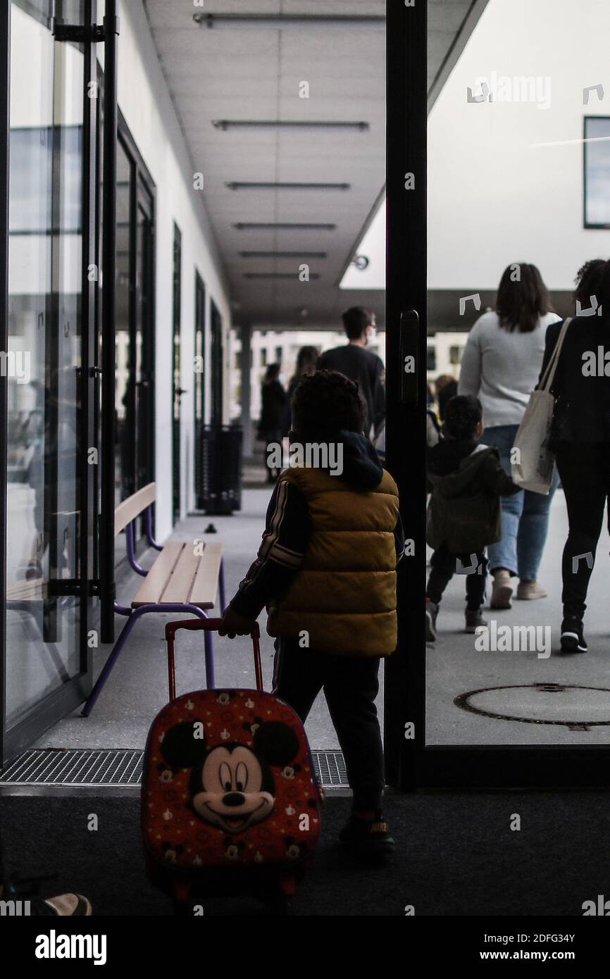 Pupils arrive for the first day of school for the 2020-2021 school year ...