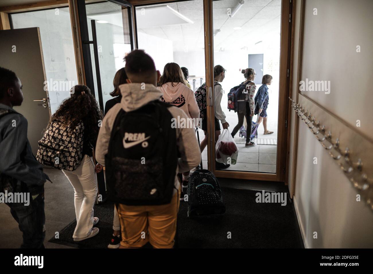 Pupils arrive for the first day of school for the 2020-2021 school year ...