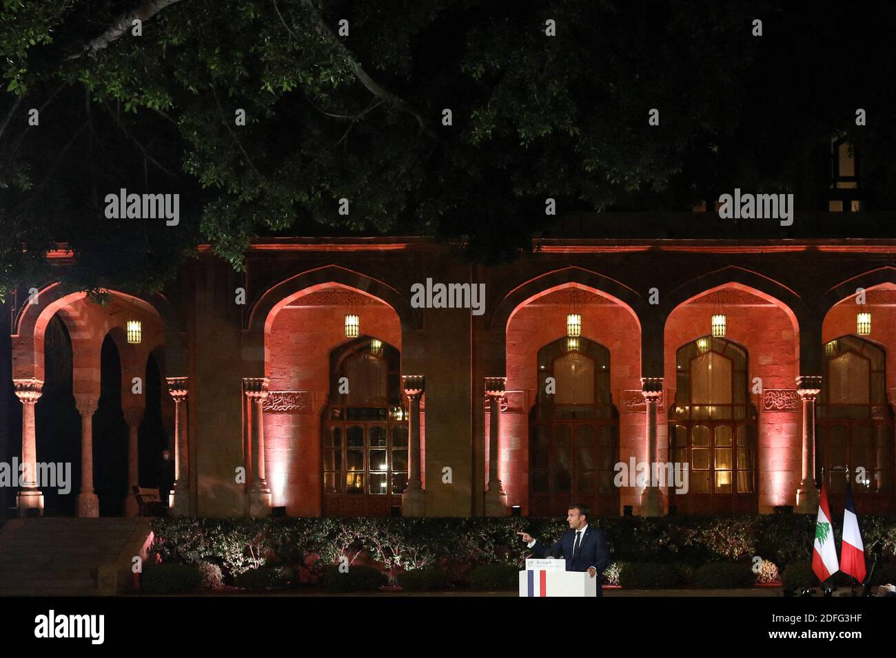 French president Emmanuel Macron talks to reporters during a press ...