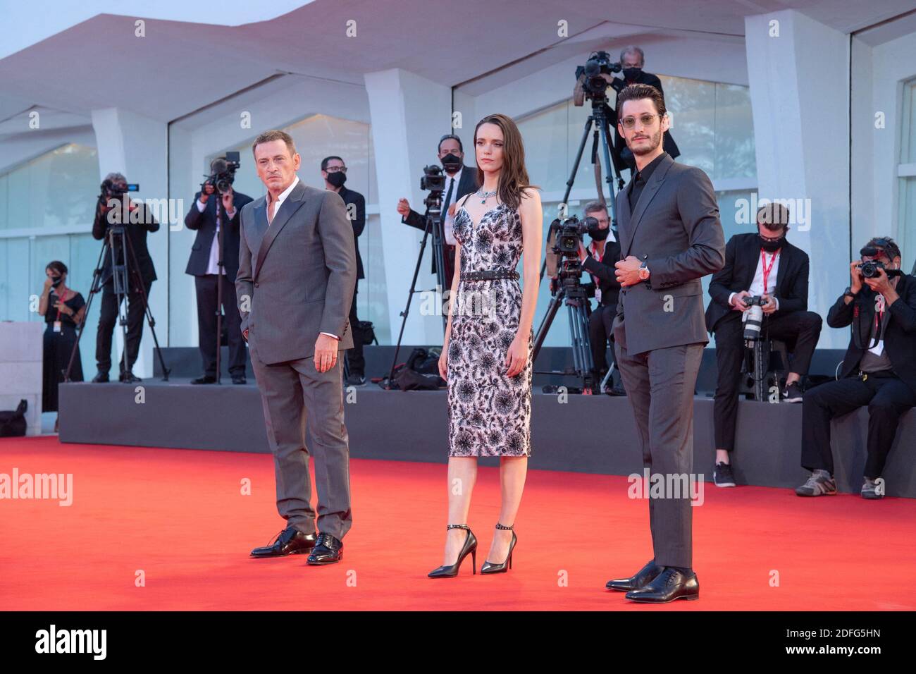 Benoit Magimel, Stacy Martin and Pierre Niney attending the Amants ...