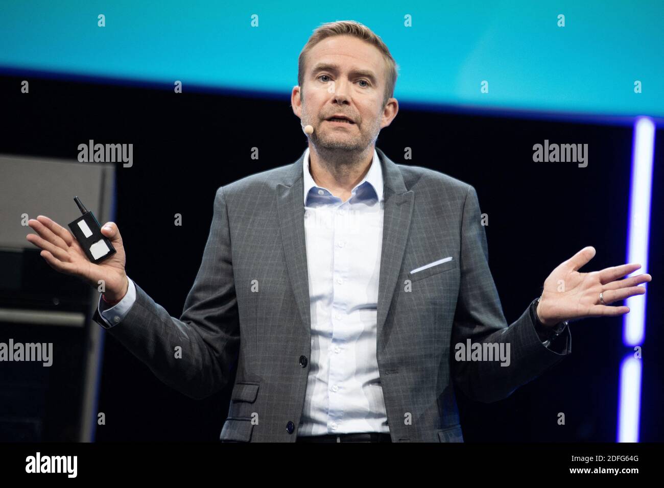 CEO Haier Europe, Yannick Fierling delivers a press conference at the ...