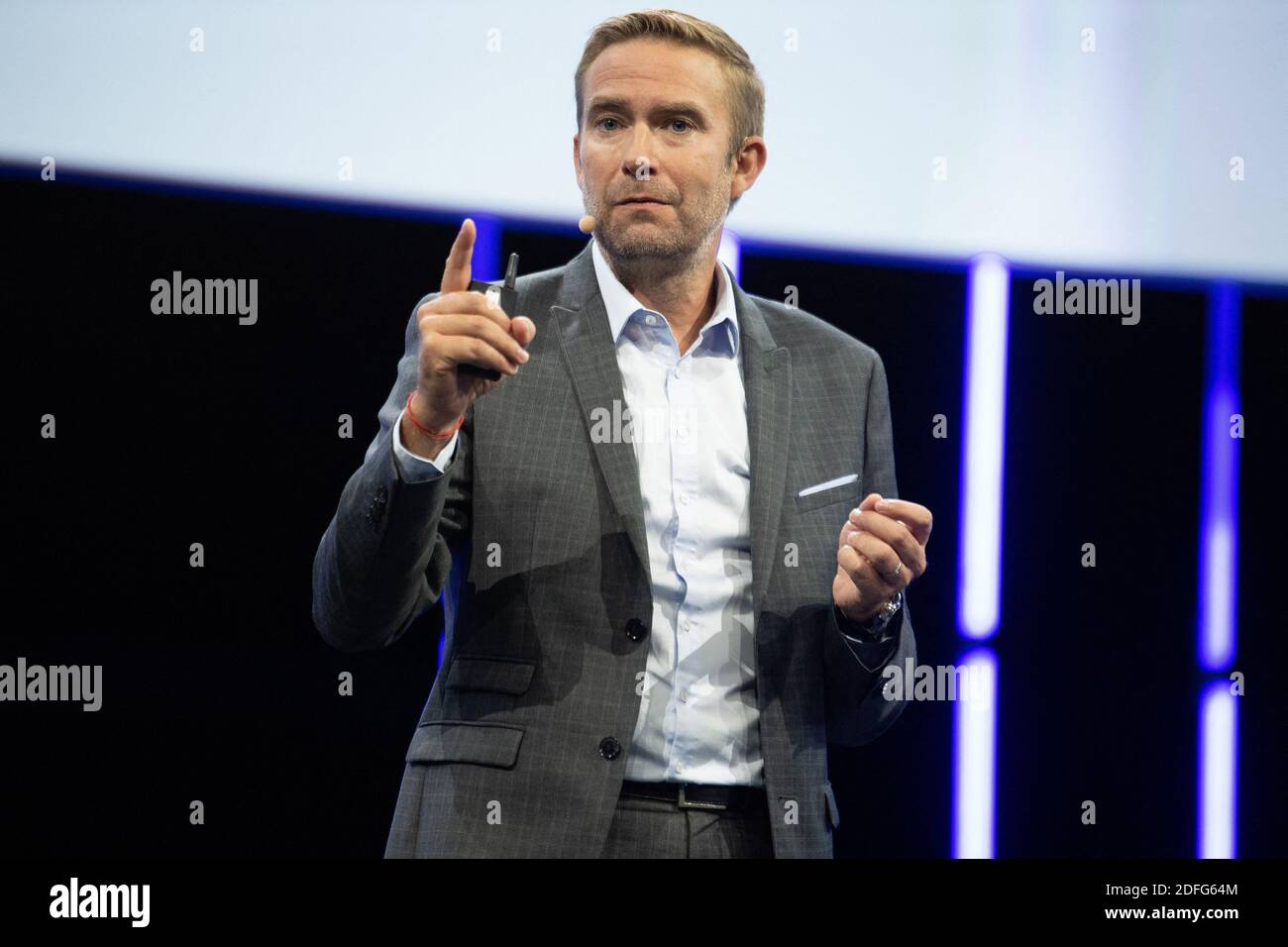 CEO Haier Europe, Yannick Fierling delivers a press conference at the ...