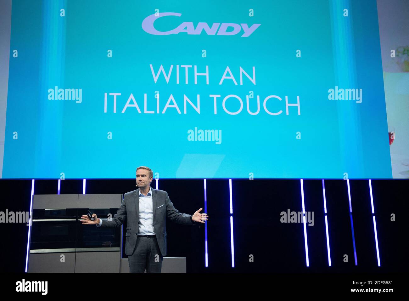 CEO Haier Europe, Yannick Fierling delivers a press conference at the ...