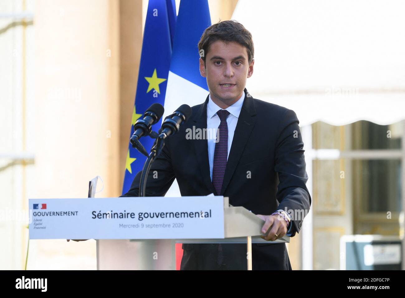 French government spokesman Gabriel Attal addresses media ...