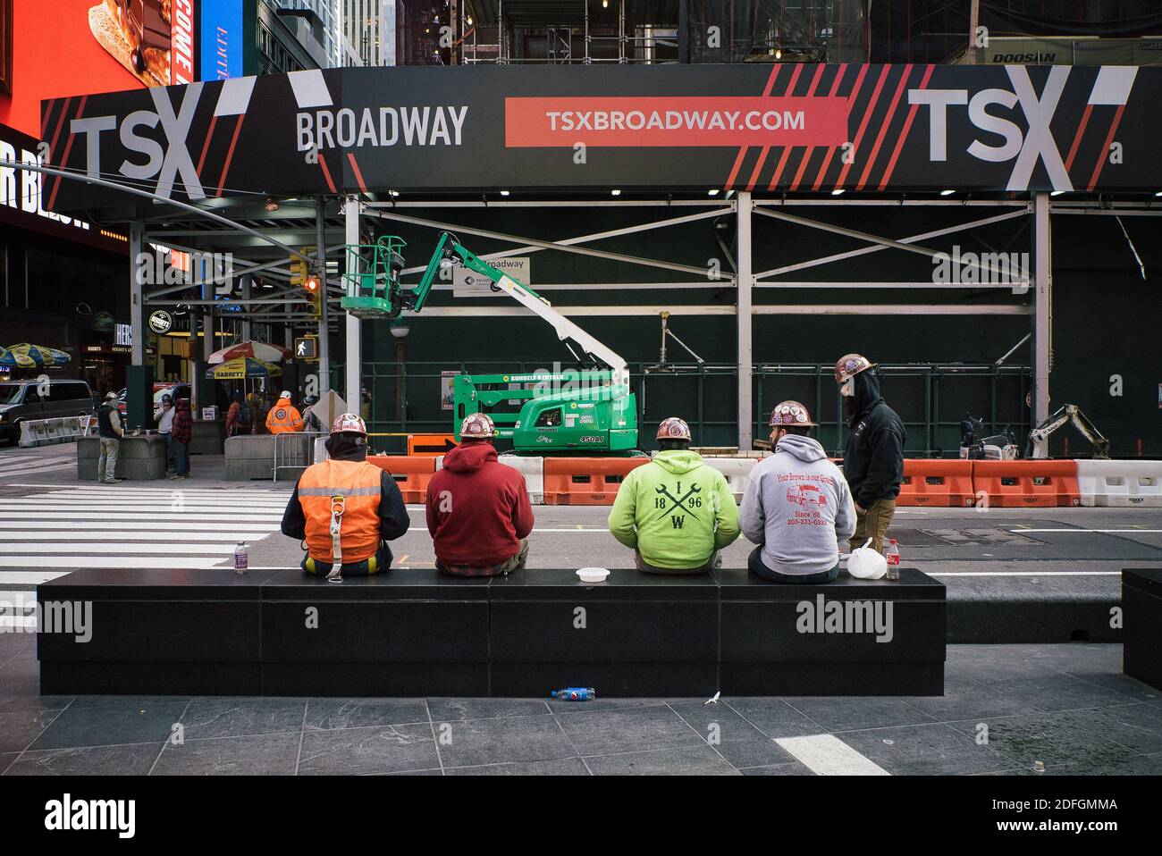Manhattan, New York. December 03, 2020. Construction workers taking a ...
