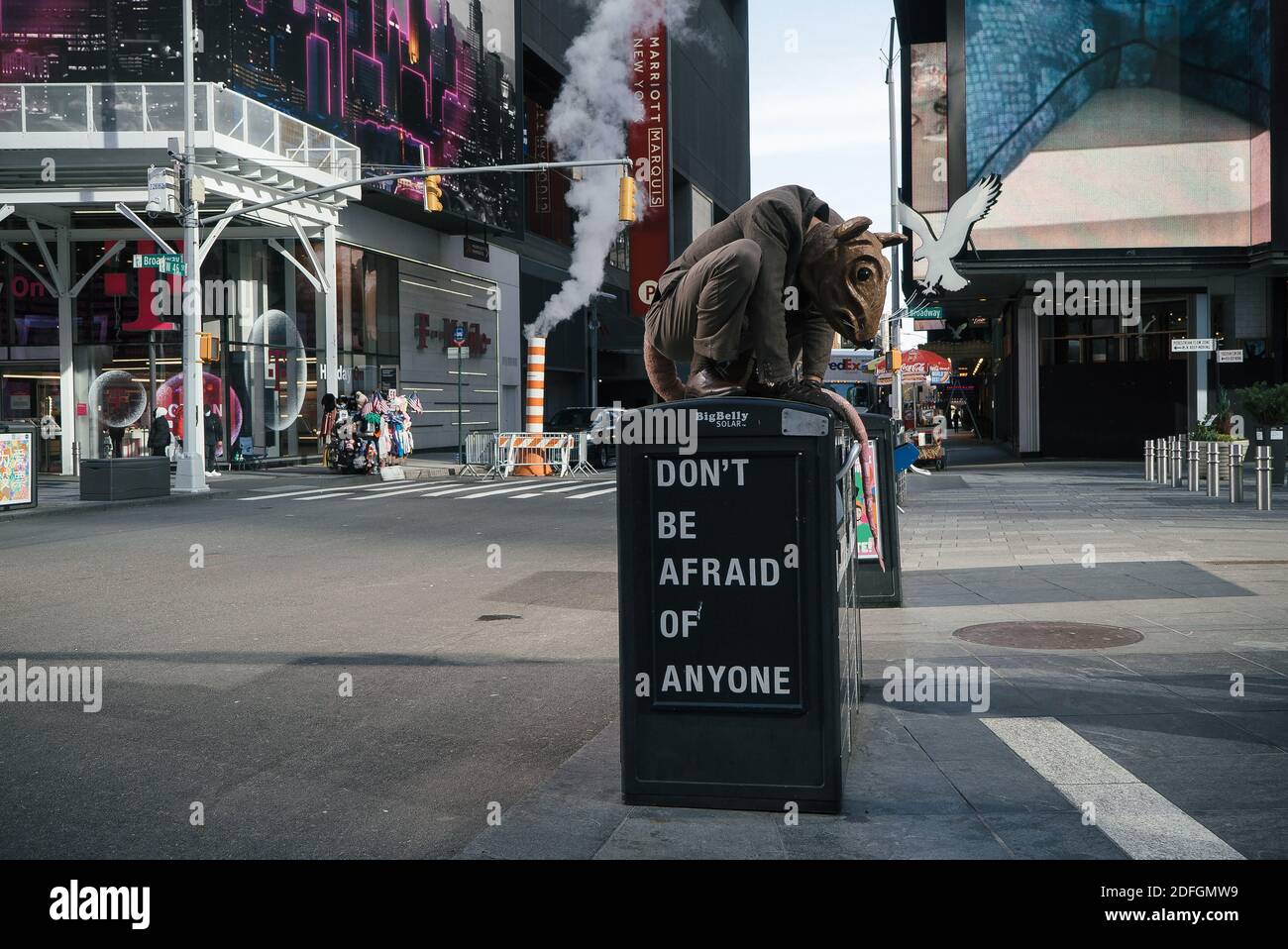 New York. December 03, 2020. Actor Jonothon Lyons dressed in a giant ...