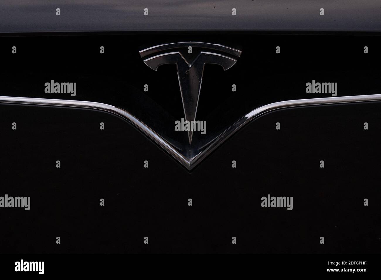 A shop sign of TESLA, on September 19, 2020 in Luxembourg City ...