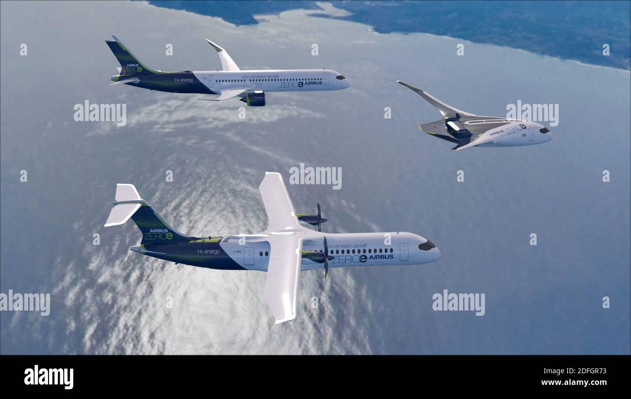 Hand out artist's impression of Airbus three zero-emission concept ...