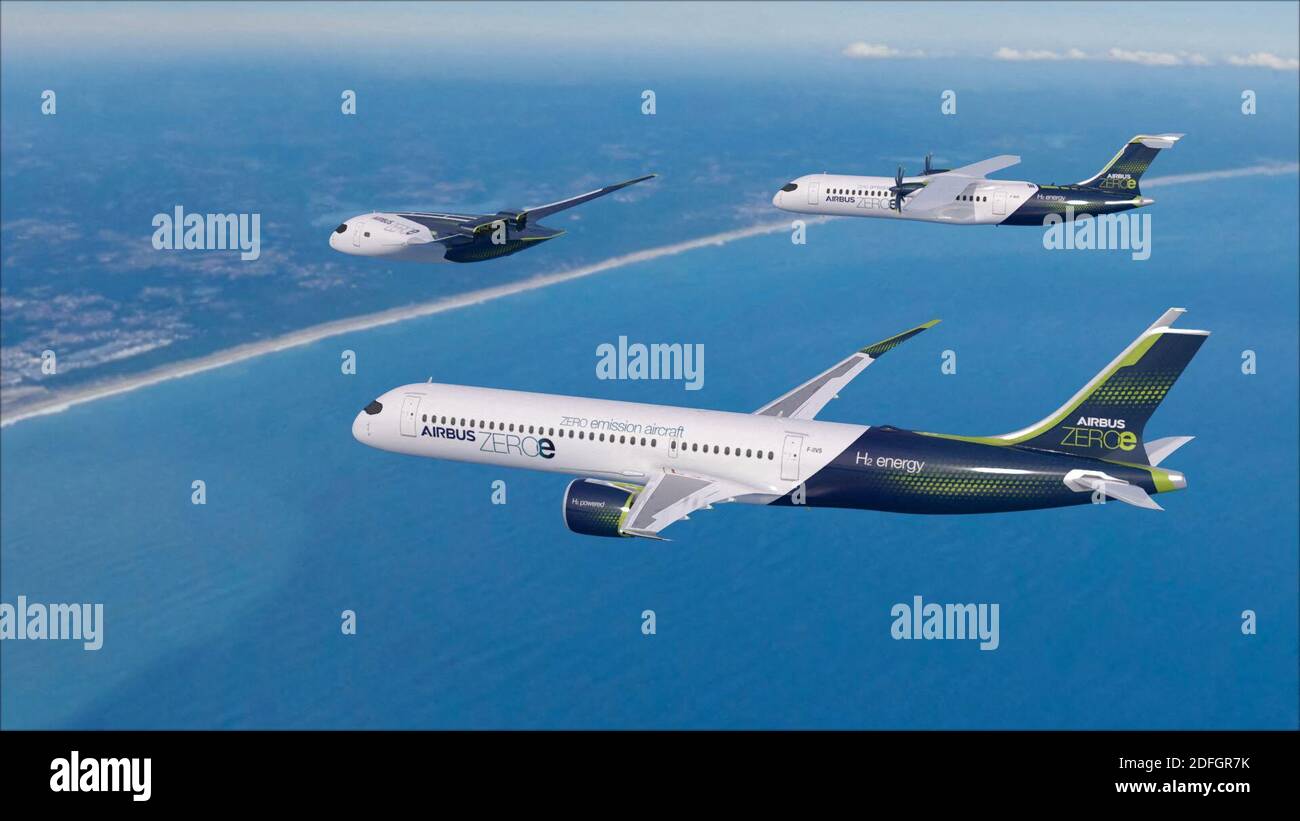 Hand out artist's impression of Airbus three zero-emission concept ...