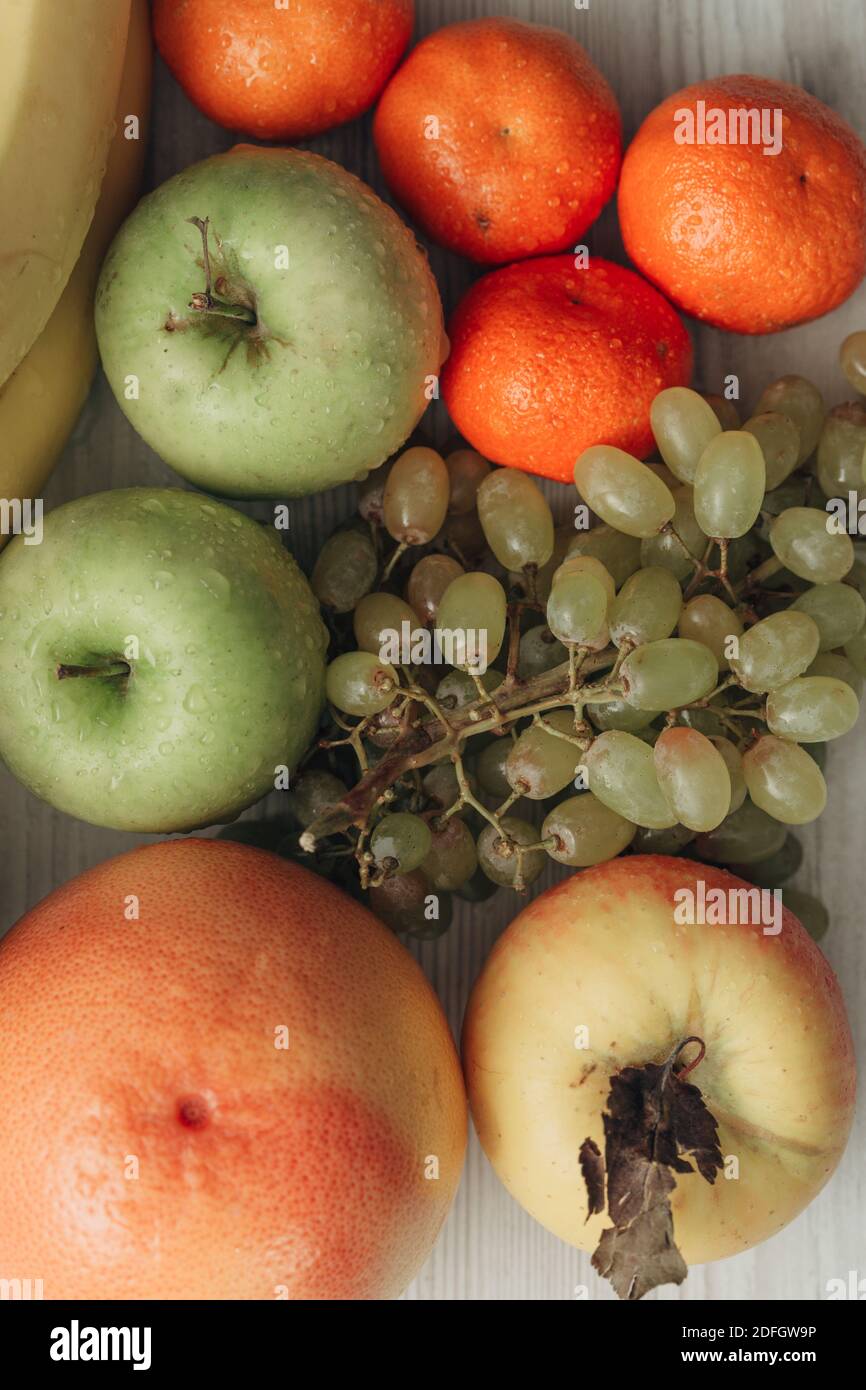 Composition with Summer Colorful Fruits on Wooden White Background ...