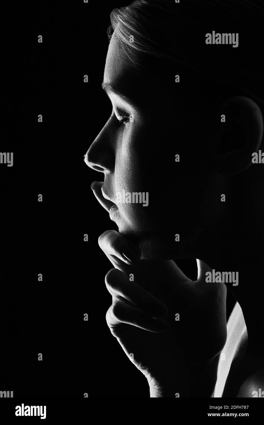Woman face side profile Black and White Stock Photos & Images - Alamy