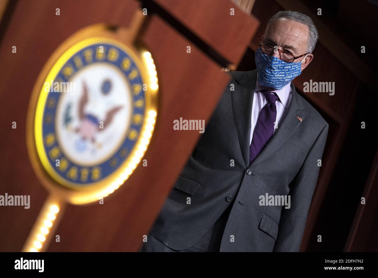 Senate Minority Leader Chuck Schumer, a Democrat from New York, wears a ...