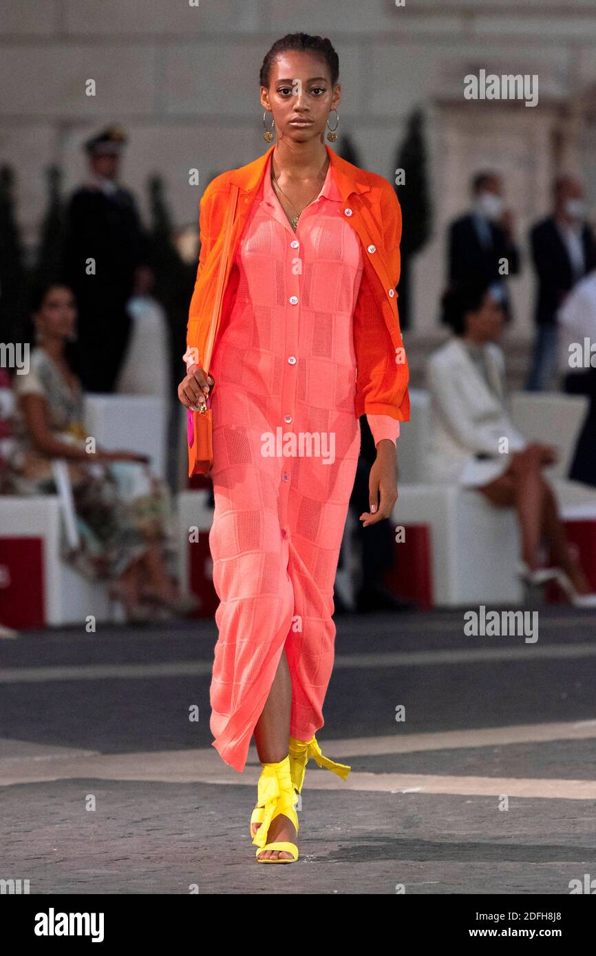Lavinia Biagiotti poses with the models after the runway of Laura ...