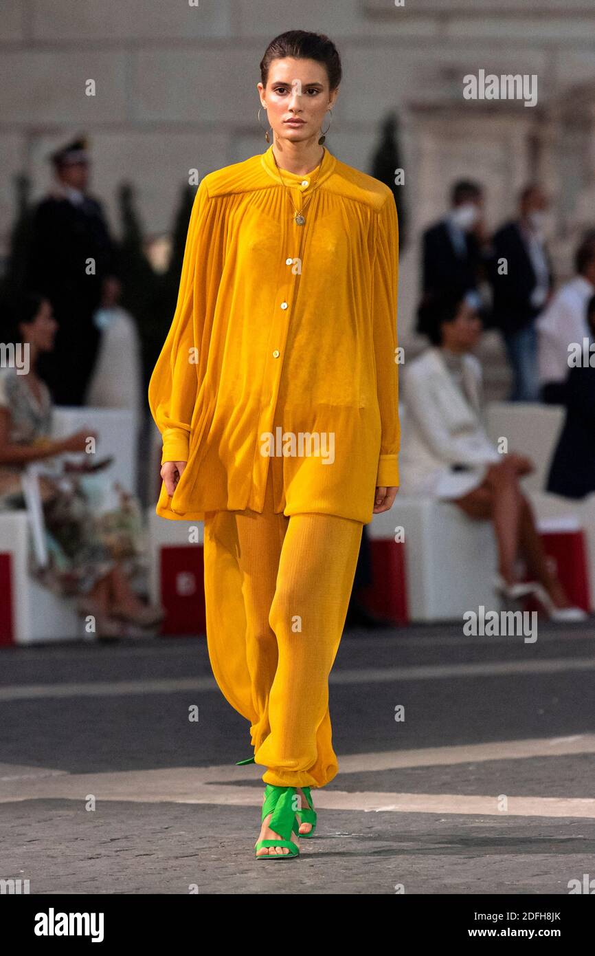 Lavinia Biagiotti poses with the models after the runway of Laura ...