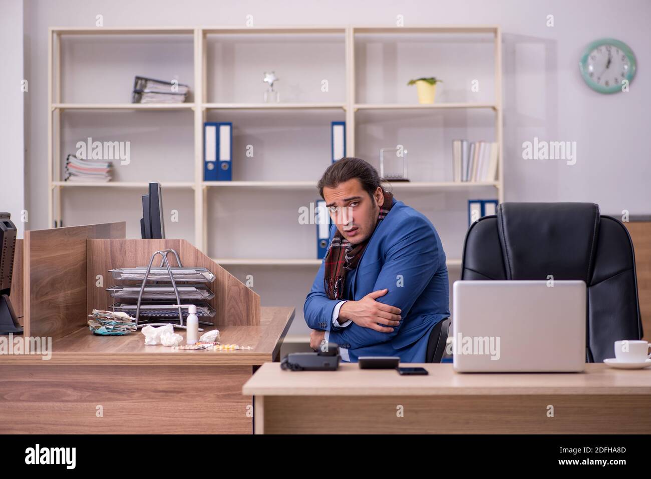 Sick man coughing workplace hi-res stock photography and images - Alamy