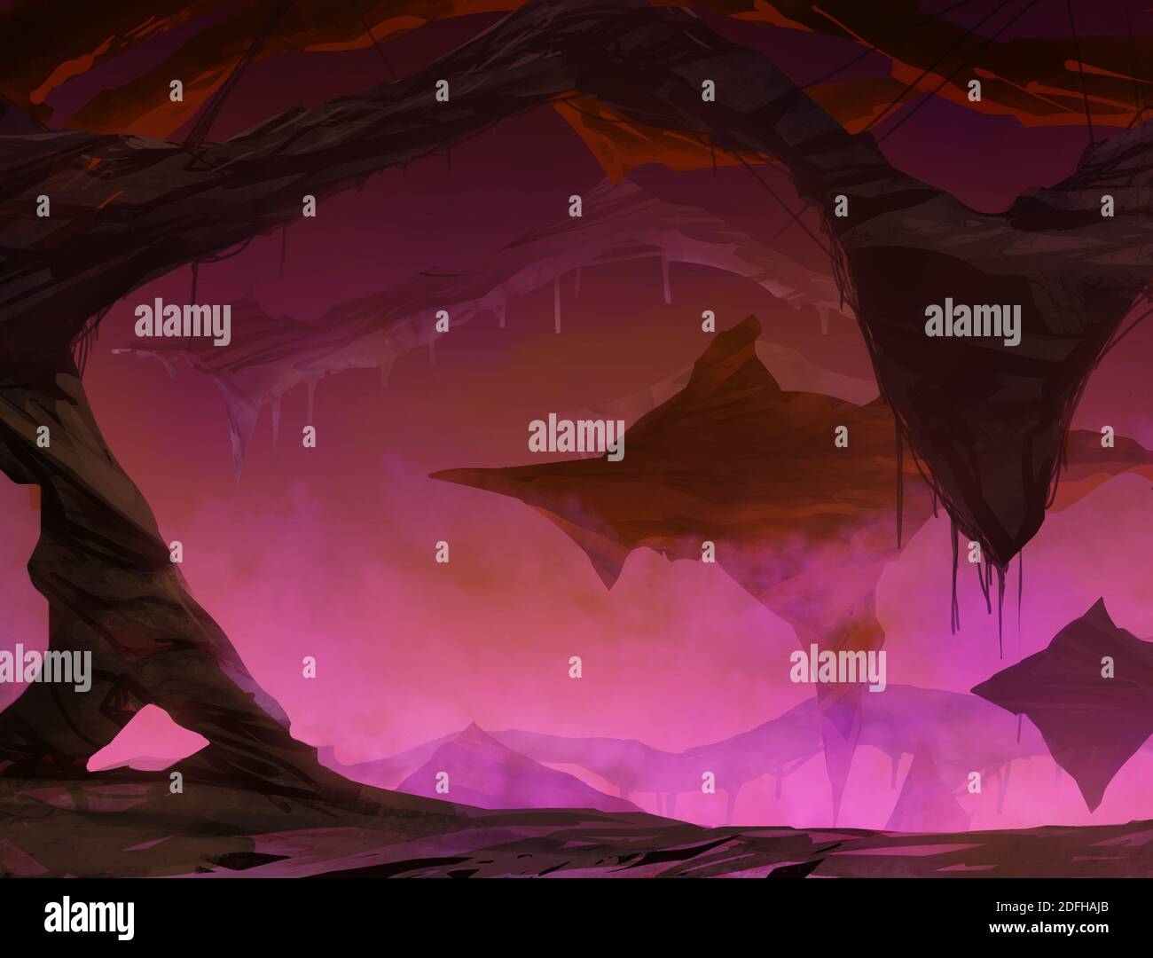 Illustration of the underground world with hills and rocks flying and ...