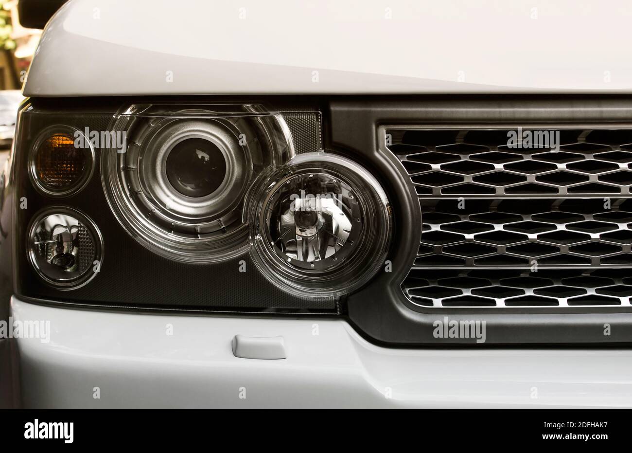 Kyiv, Ukraine - October 10, 2017: Range Rover Land Rover car headlight ...