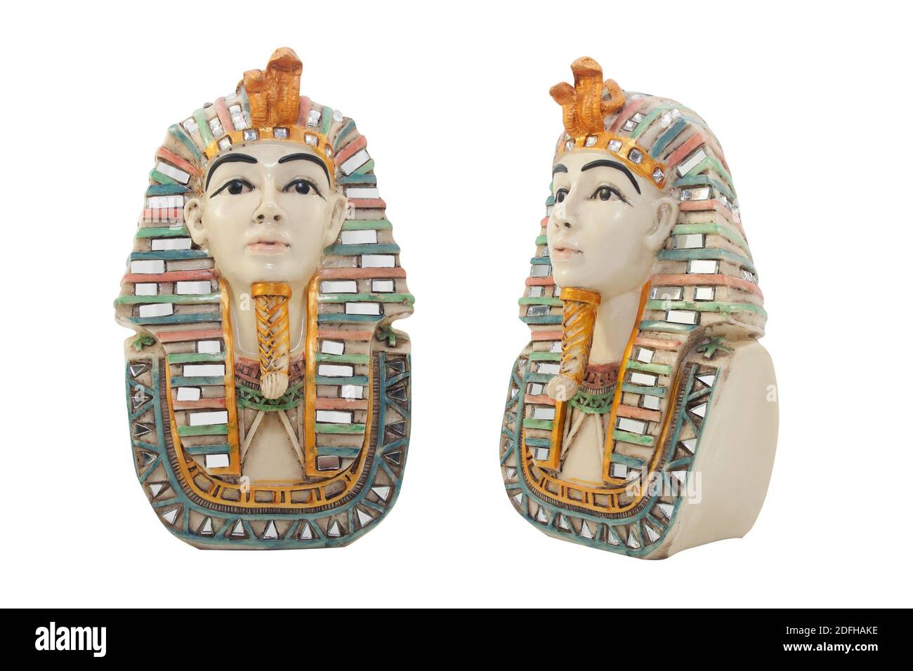 Isolated egyptian pharaoh porcelain bust with color elements profile ...