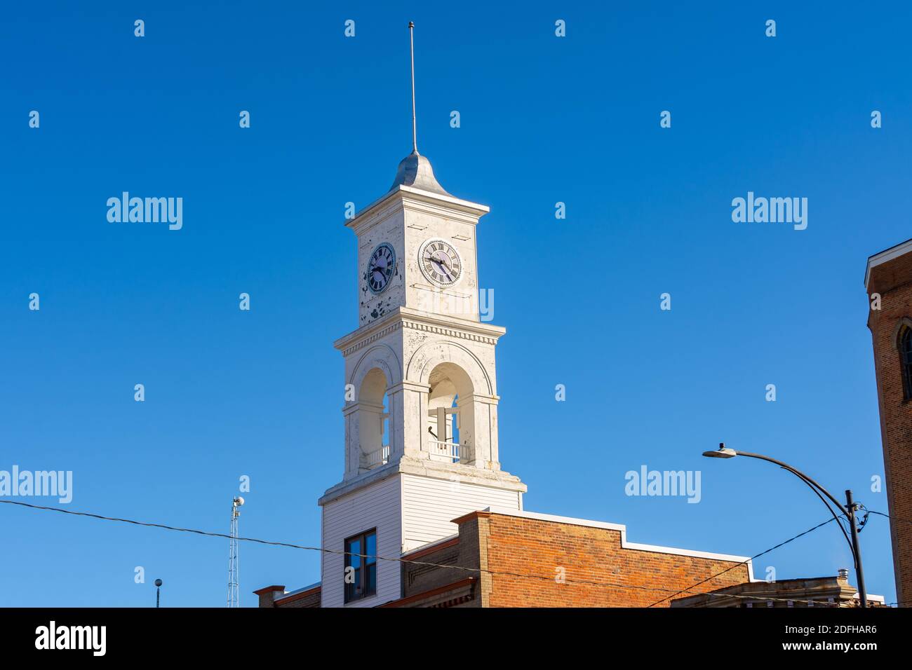 Clock tower in small Midwest town. Paxton, Illinois, USA Stock Photo ...
