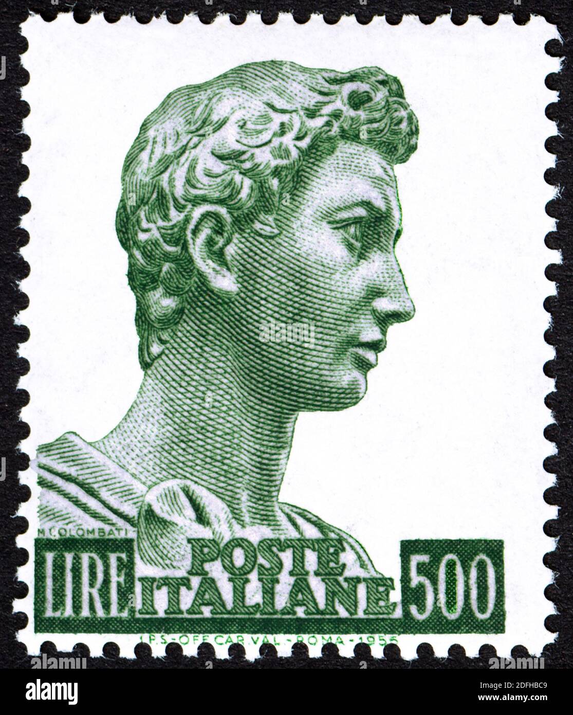 Postage stamp dedicated to Donatello's (marble Saint George detail ...