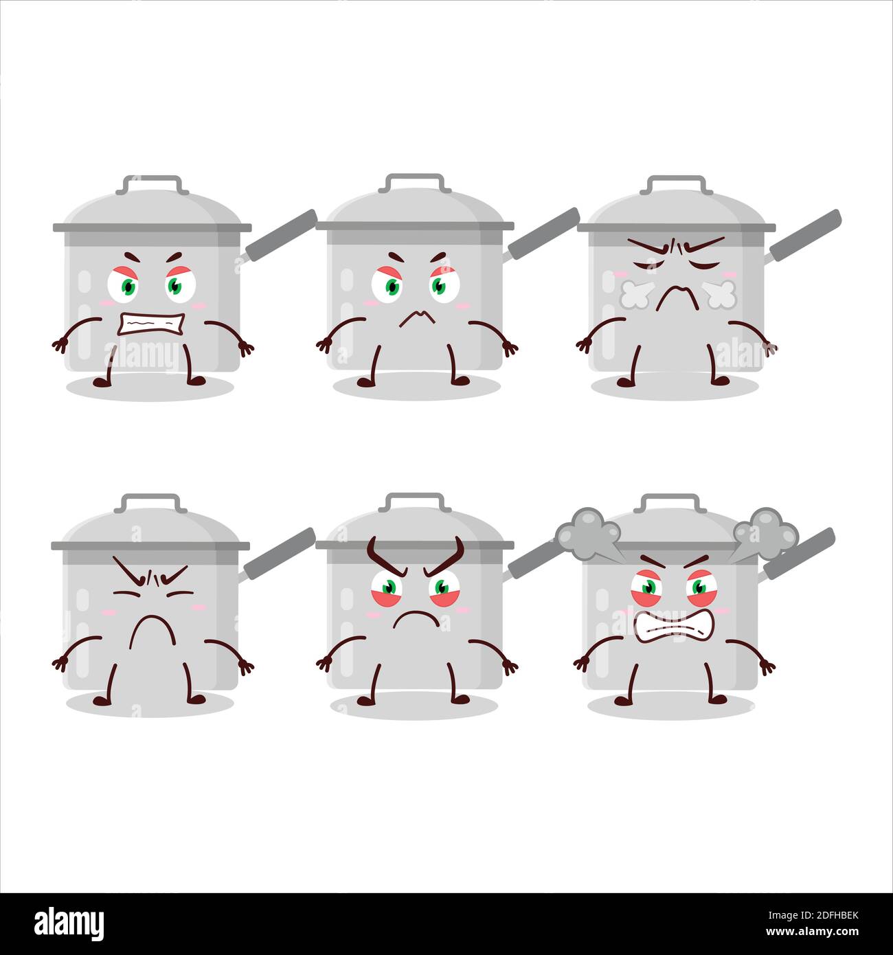 Sauce pan cartoon character with various angry expressions. Vector ...