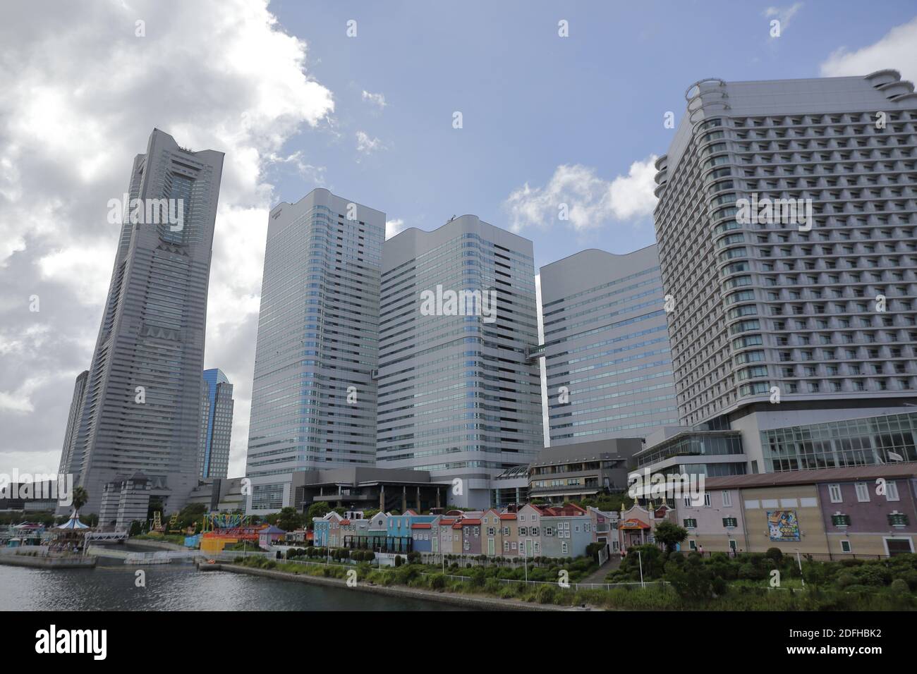 the scenery of Minato Mirai 21 in Yokohama City. The buildings are ...
