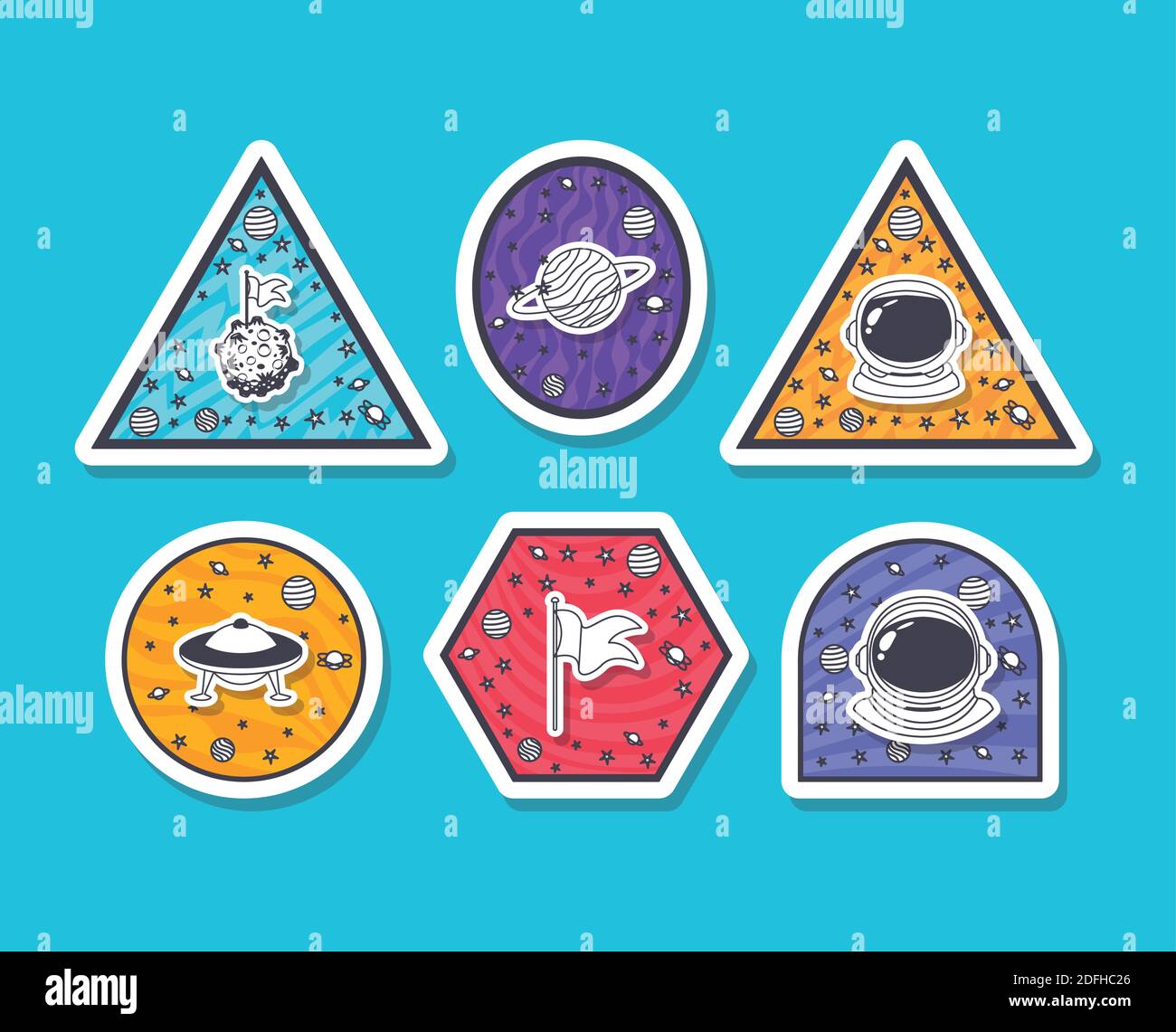 set of space badges on light blue background Stock Vector Image & Art ...