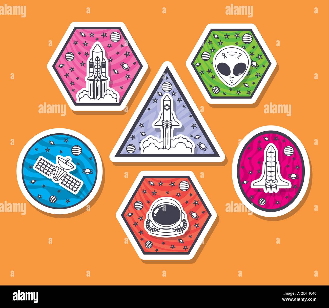 set of space badges on a orange background Stock Vector Image & Art - Alamy