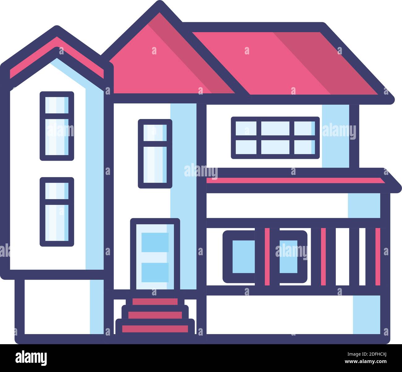 House with ladders line and fill style icon design, Home real estate ...